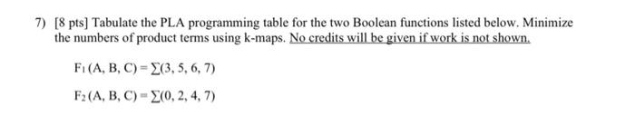 Solved 7) [8 pts] Tabulate the PLA programming table for the | Chegg.com