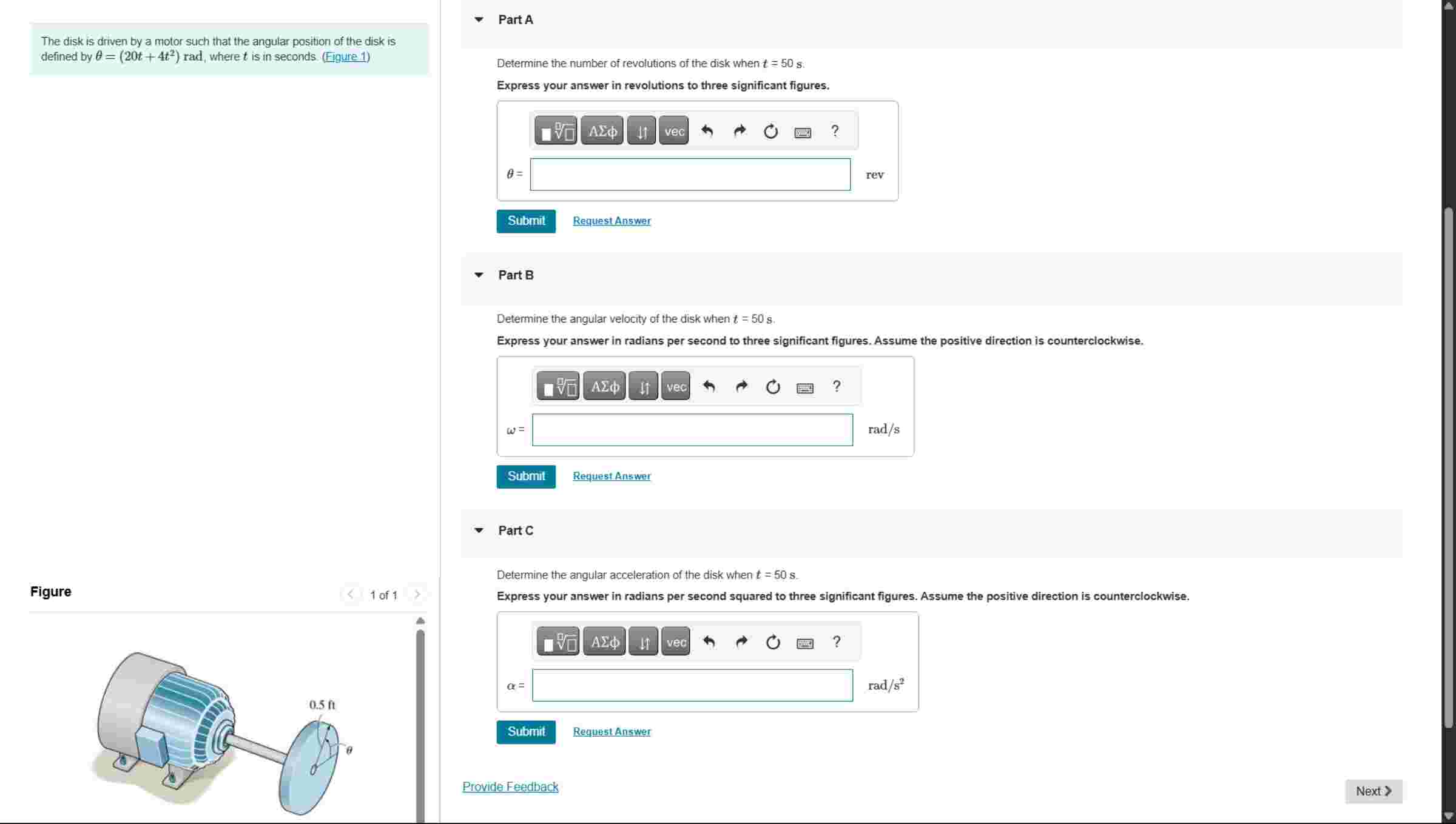 Solved The disk is ﻿driven by ﻿a motor such that the angular | Chegg.com