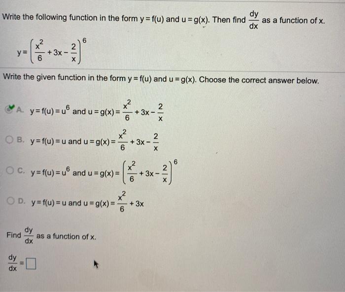 Solved dy Write the following function in the form y = f(u) | Chegg.com