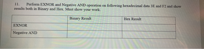 Solved 11. Perform EXNOR and Negative AND operation on | Chegg.com