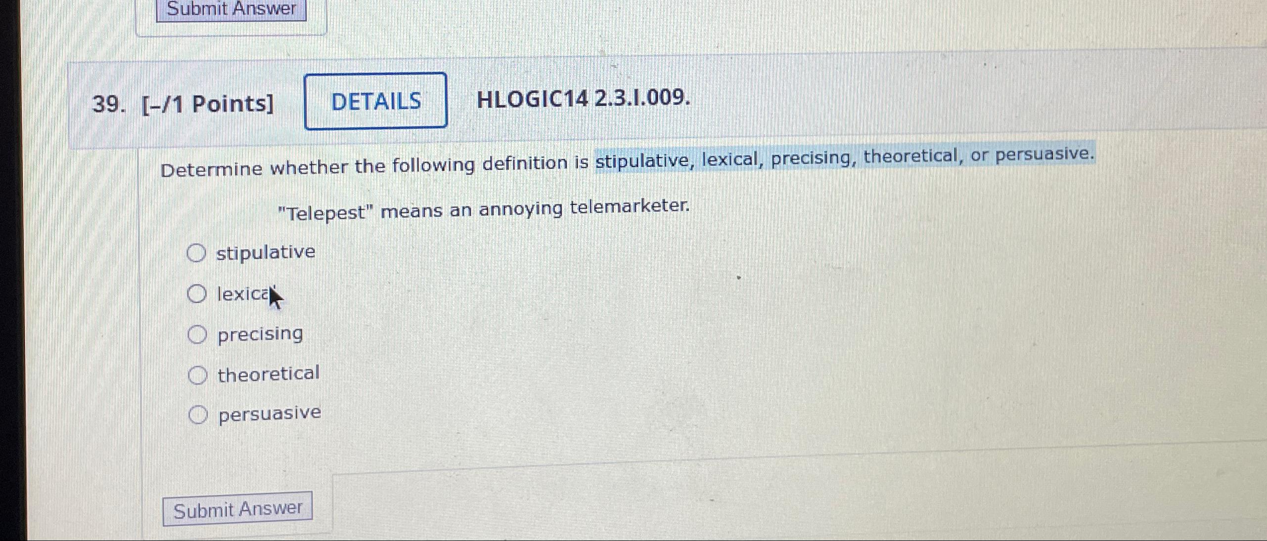 Solved Submit Answer39.[-/1 | Chegg.com