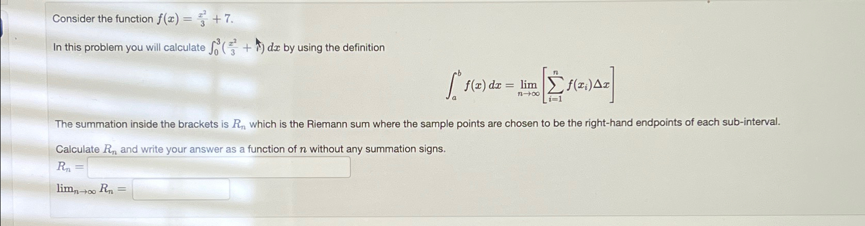 Solved Consider the function f(x)=x23+7.In this problem you | Chegg.com