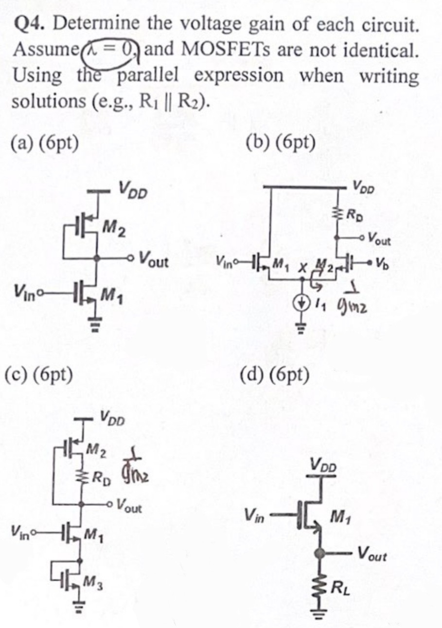 Solved Q4. ﻿Determine the voltage gain of each | Chegg.com