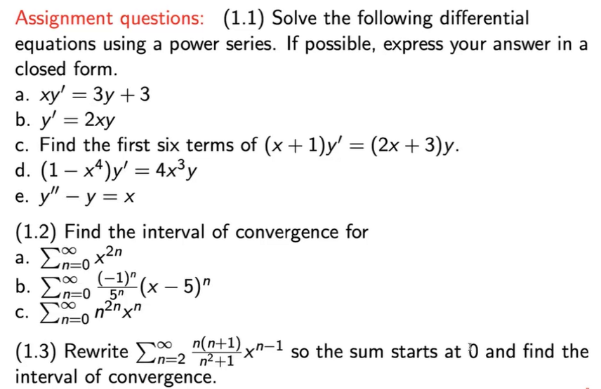 Solved Assignment questions: (1.1) ﻿Solve the following | Chegg.com