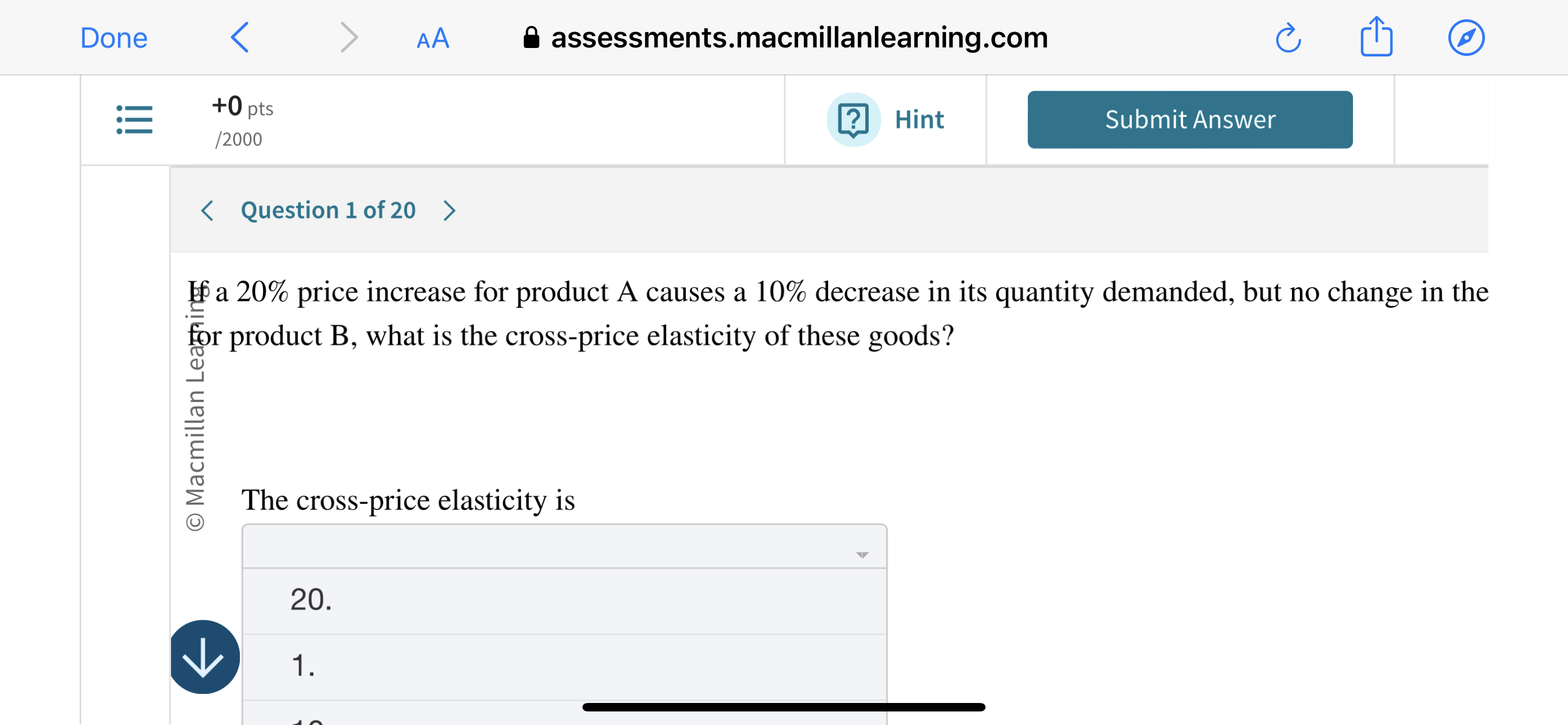 Solved 世 ﻿a 20% ﻿price increase for product A causes a 10% | Chegg.com