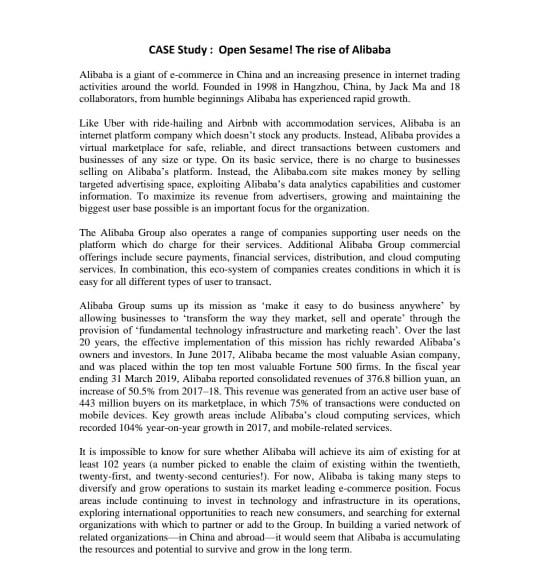 Solved CASE Study : Open Sesame! The rise of Alibaba Alibuba | Chegg.com