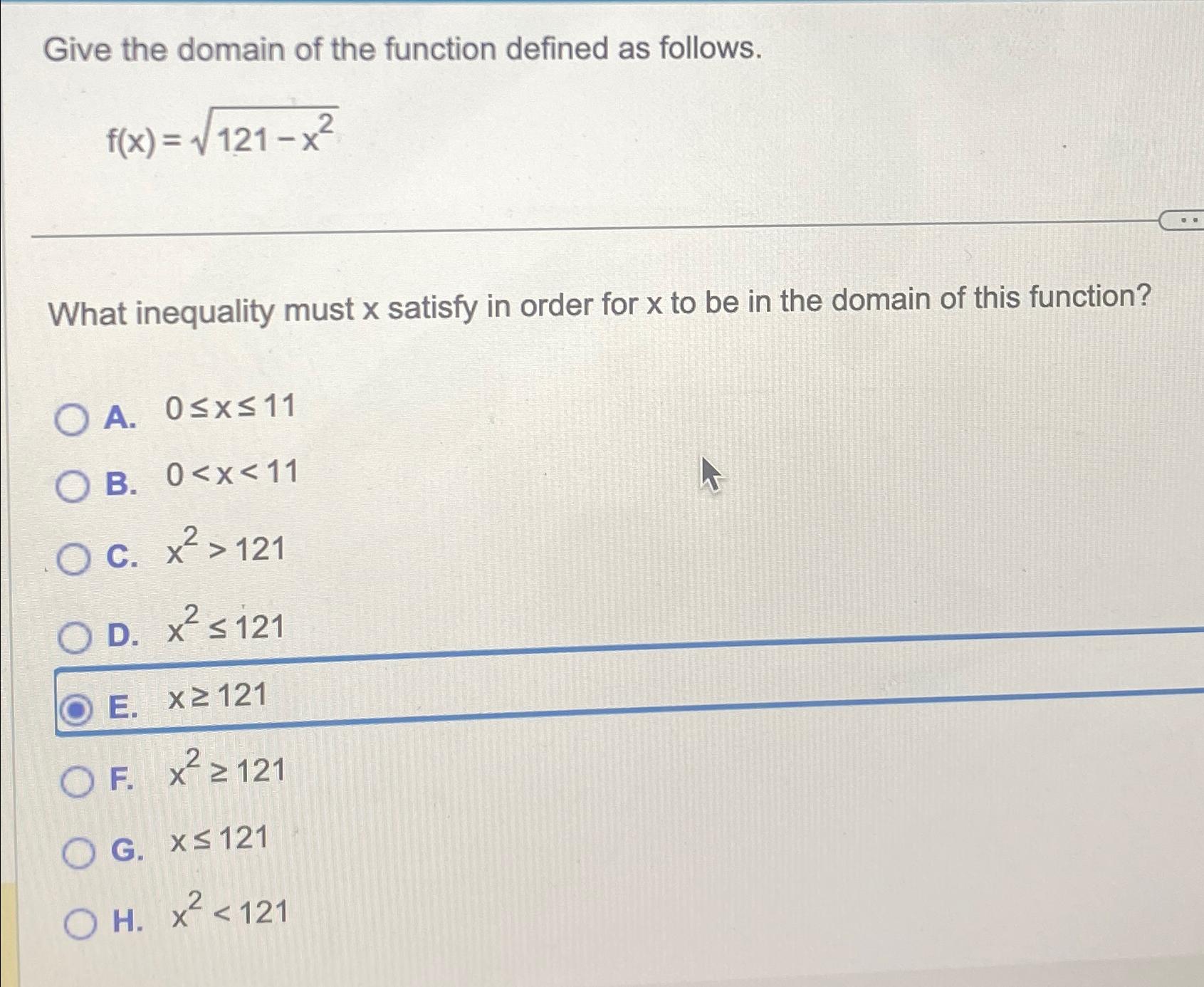 Solved Give the domain of the function defined as | Chegg.com