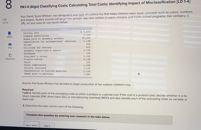 Solved 8 PA1-4 (Algo) Classifying Costs; Calculating Total | Chegg.com