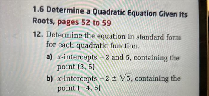 Solved 12. Determine the equation in standard form for each | Chegg.com