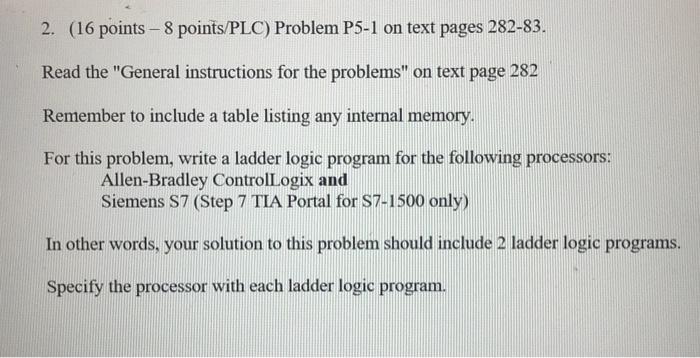 2. ( 16 points -8 points/PLC) Problem P5-1 on text | Chegg.com
