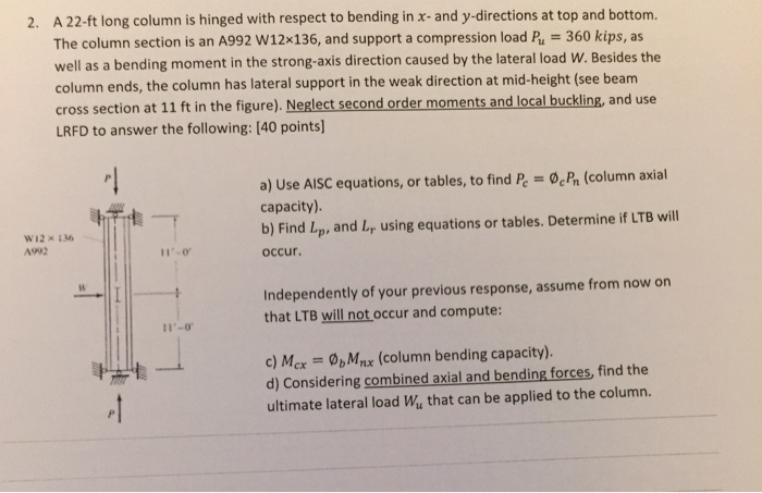 Solved 2. A 22-ft long column is hinged with respect to | Chegg.com