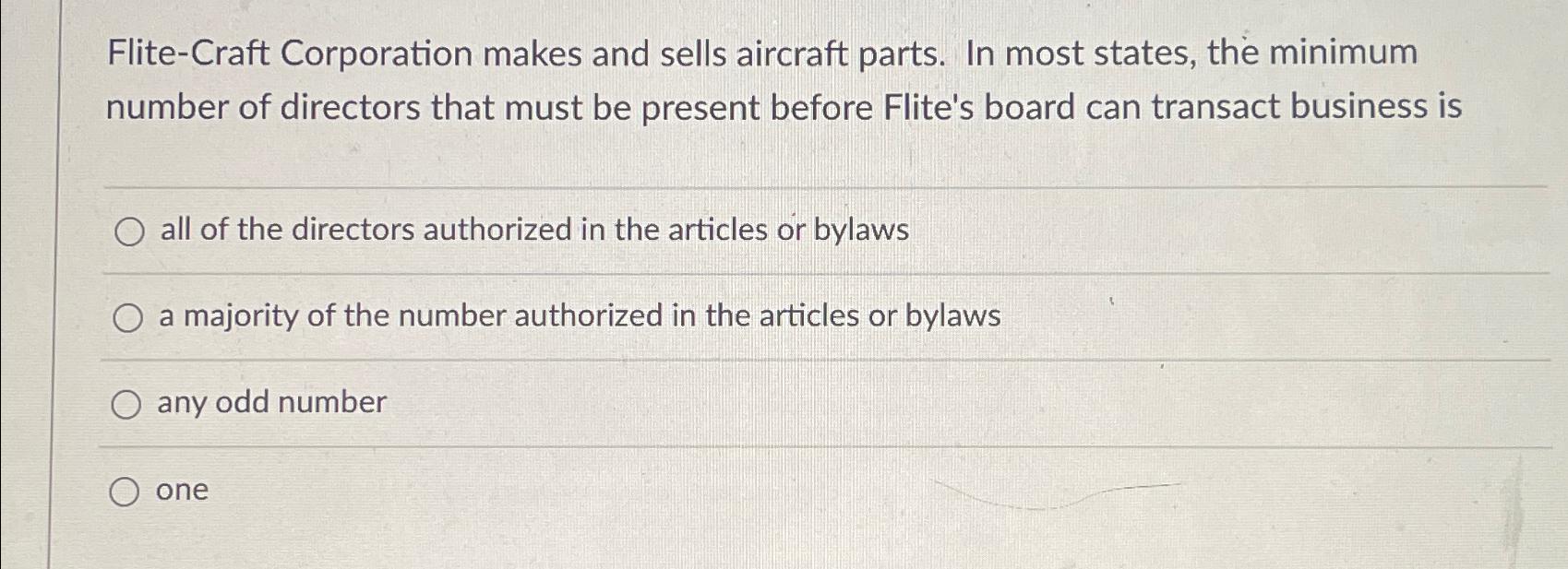 Solved Flite-Craft Corporation makes and sells aircraft | Chegg.com