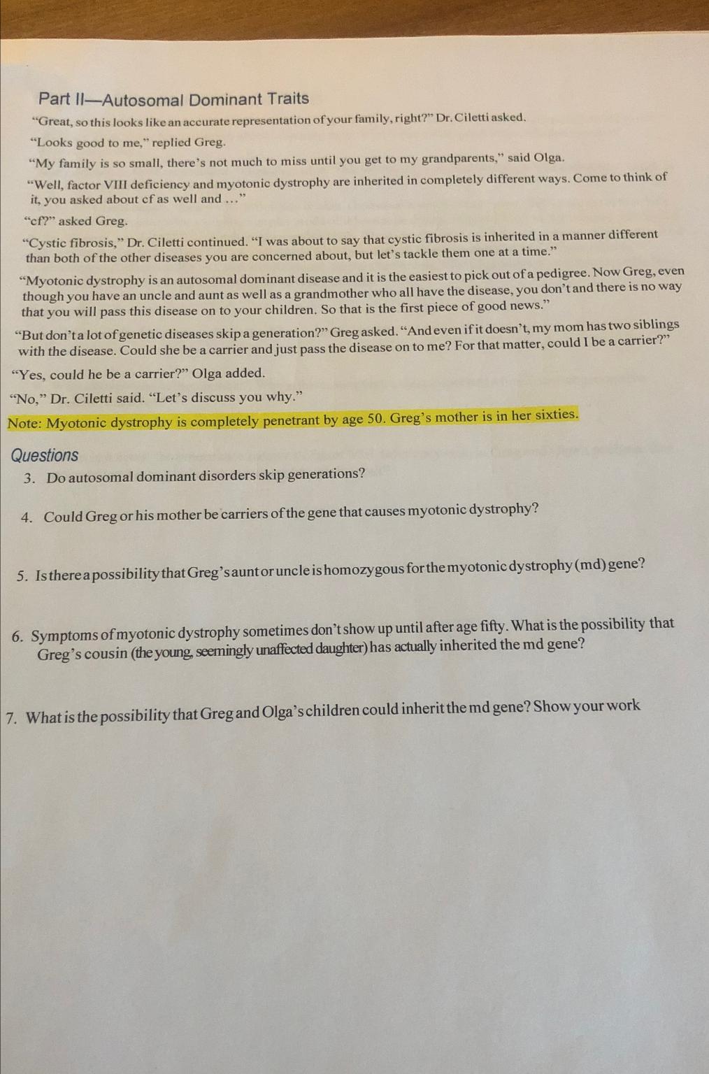Solved Part II-Autosomal Dominant Traits"Great, so this | Chegg.com