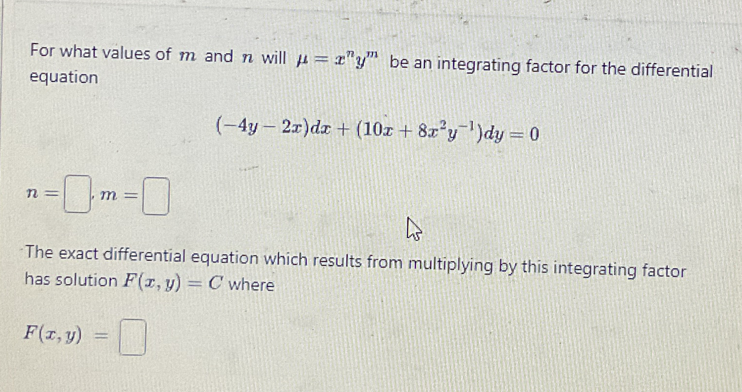 For what values of m ﻿and n ﻿will μ=xnym ﻿be an | Chegg.com