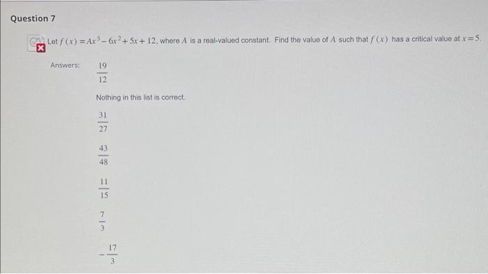 Solved Let f(x)=Ax3−6x2+5x+12, where A is a real-valued | Chegg.com