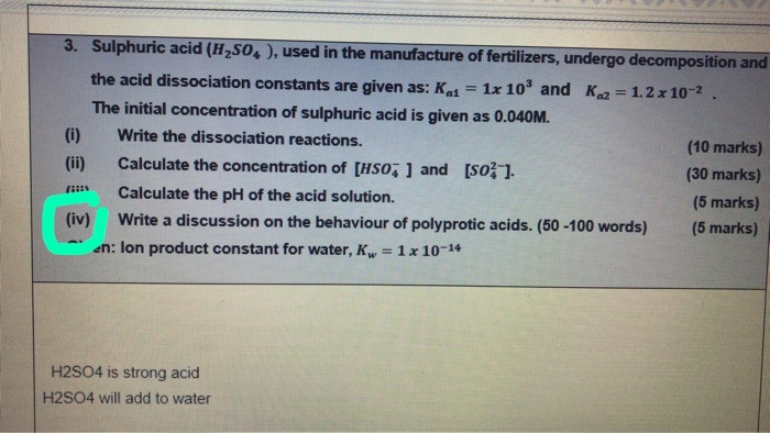 Solved 3. Sulphuric acid (H2SO4), used in the manufacture of | Chegg.com