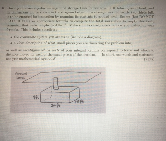 Solved 6. The top of a rectangular underground storage tank | Chegg.com