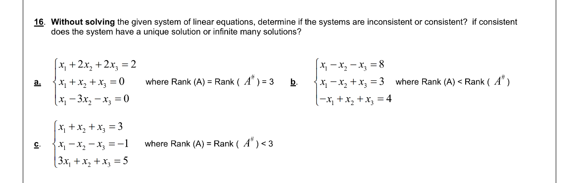 Solved Without solving the given system of linear equations, | Chegg.com