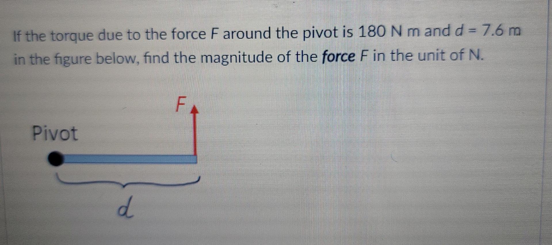Solved If the torque due to the force F around the pivot is | Chegg.com