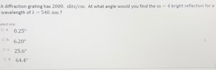 Solved A Diffraction Grating Has 2000 Slits Cm At What