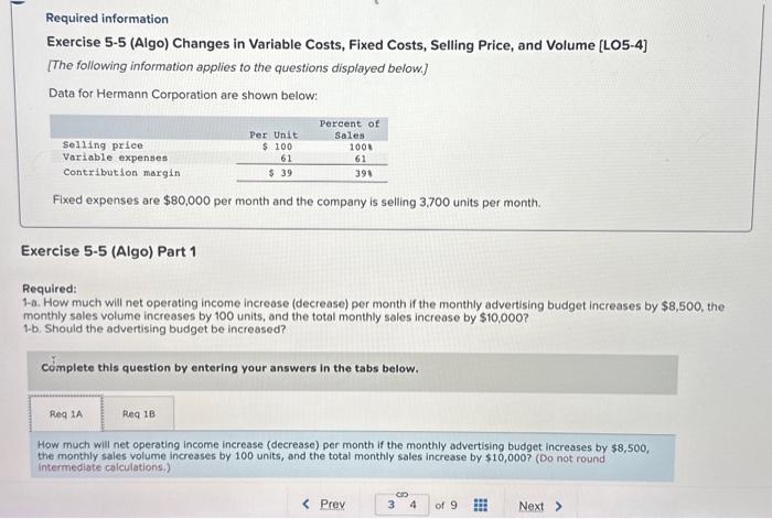Solved Required information Exercise 5-5 (Algo) Changes in | Chegg.com