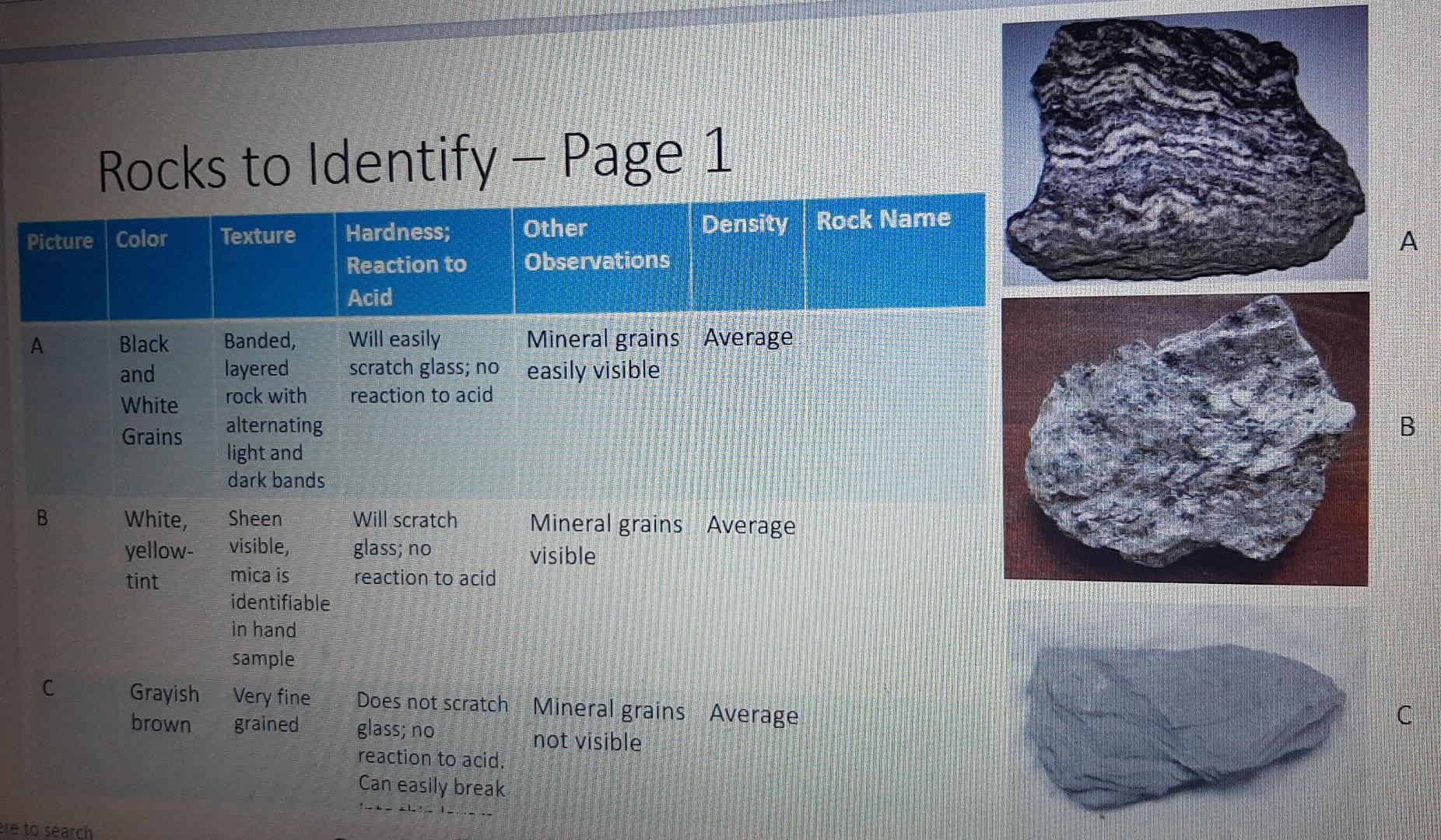 Solved Rocks to identify - Page 1 Texture Picture Color | Chegg.com