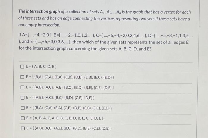 Solved The intersection graph of a collection of sets A1, | Chegg.com