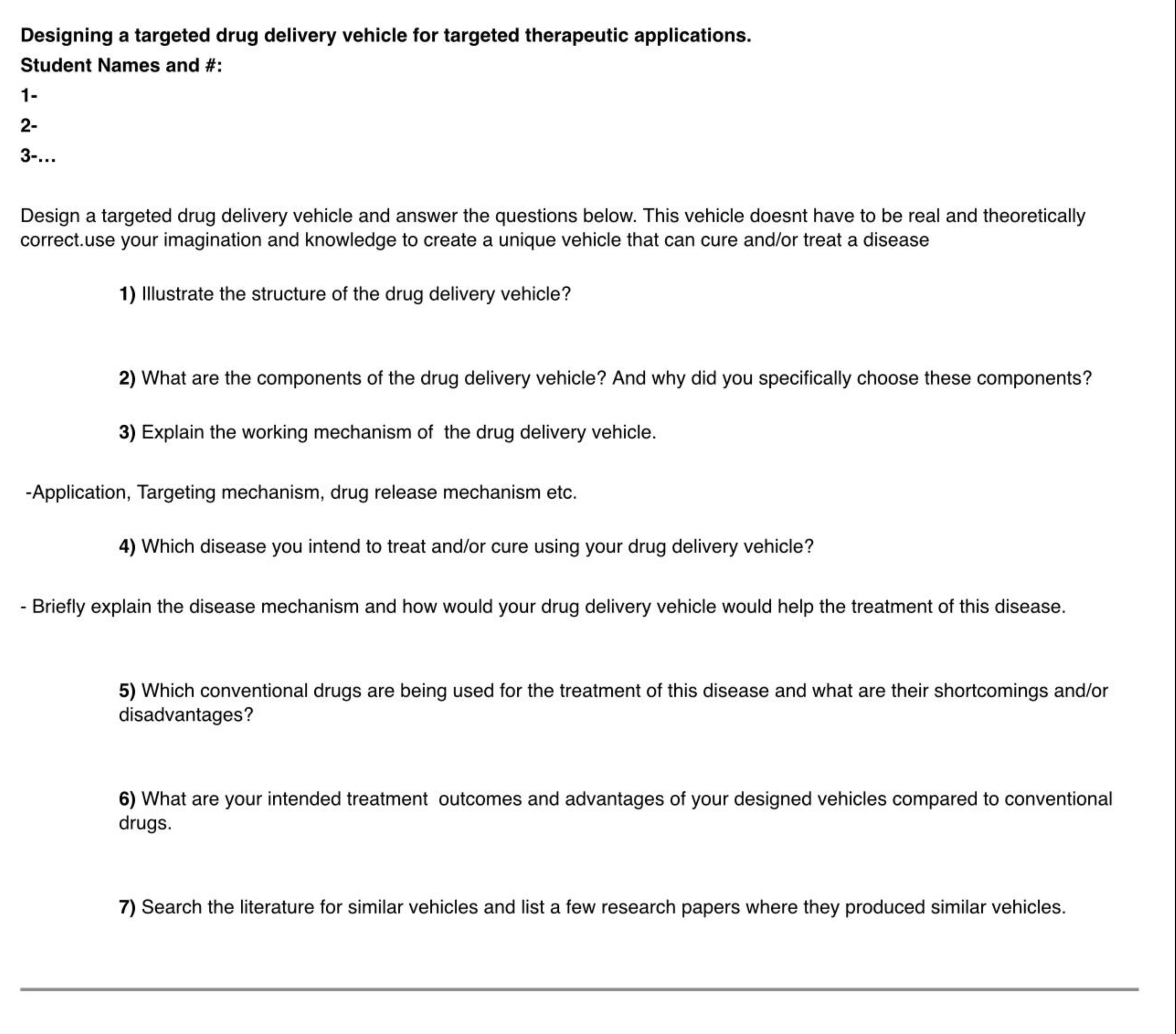 Solved BEN337 -Drug Delivery ProjectDesigning a targeted | Chegg.com