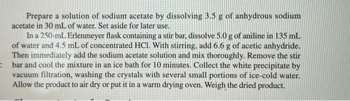 Solved Prepare a solution of sodium acetate by dissolving | Chegg.com