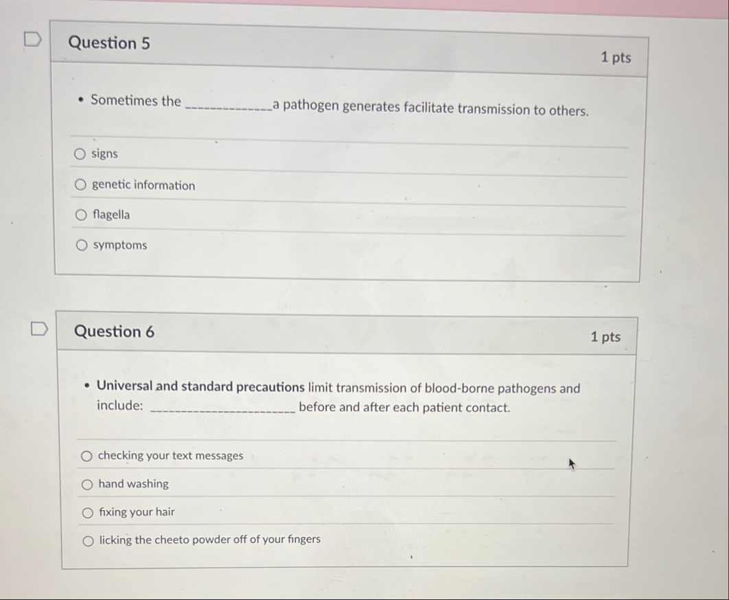 Solved Question 61 ﻿ptsUniversal and standard precautions | Chegg.com