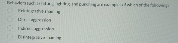 Solved Behaviors such as hitting, fighting, and punching are | Chegg.com