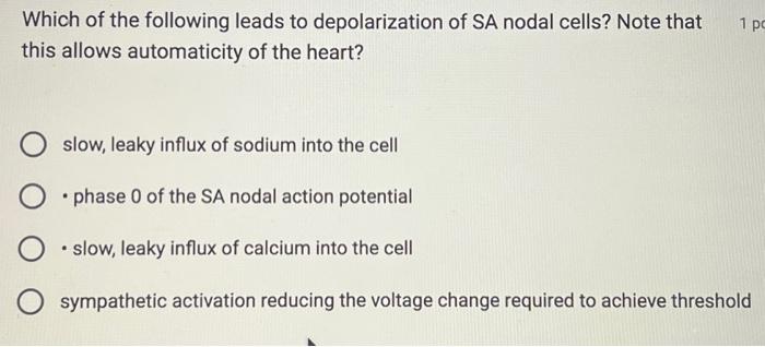 Solved Which of the following leads to depolarization of SA | Chegg.com