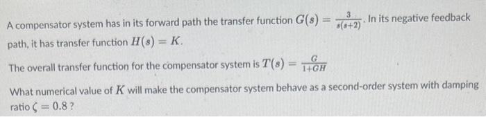 Solved A compensator system has in its forward path the | Chegg.com