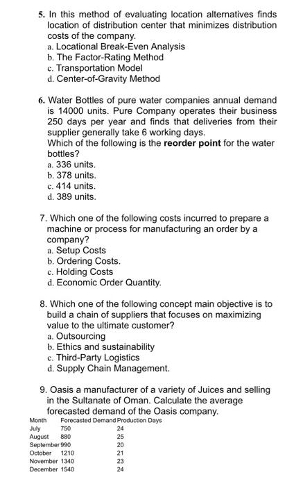 Solved 5. In this method of evaluating location alternatives | Chegg.com