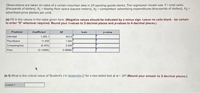 Observations are taken on sales of a certain mountain | Chegg.com