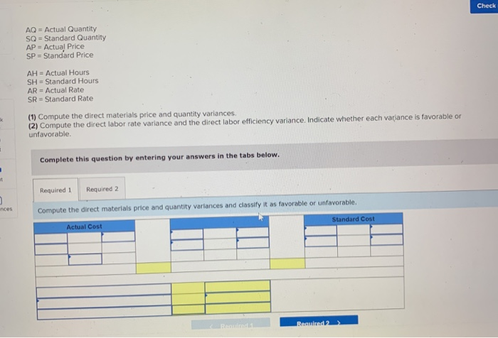 Solved Check AQ - Actual Quantity SQ - Standard Quantity AP | Chegg.com