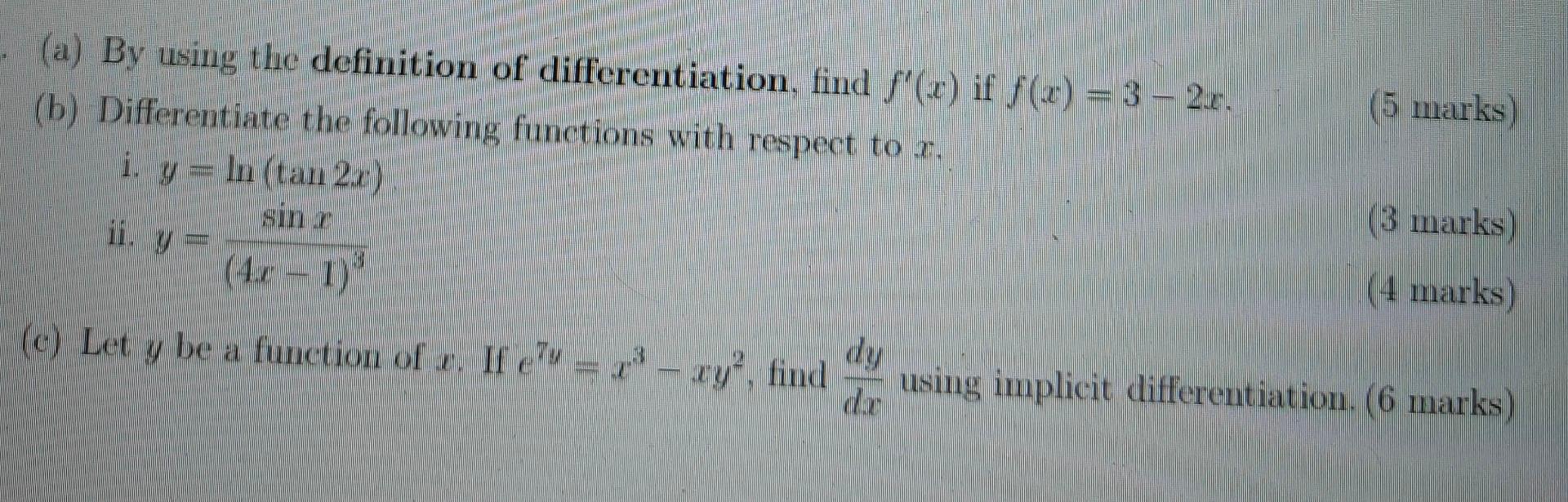 Solved (a) By using the definition of differentiation, find | Chegg.com