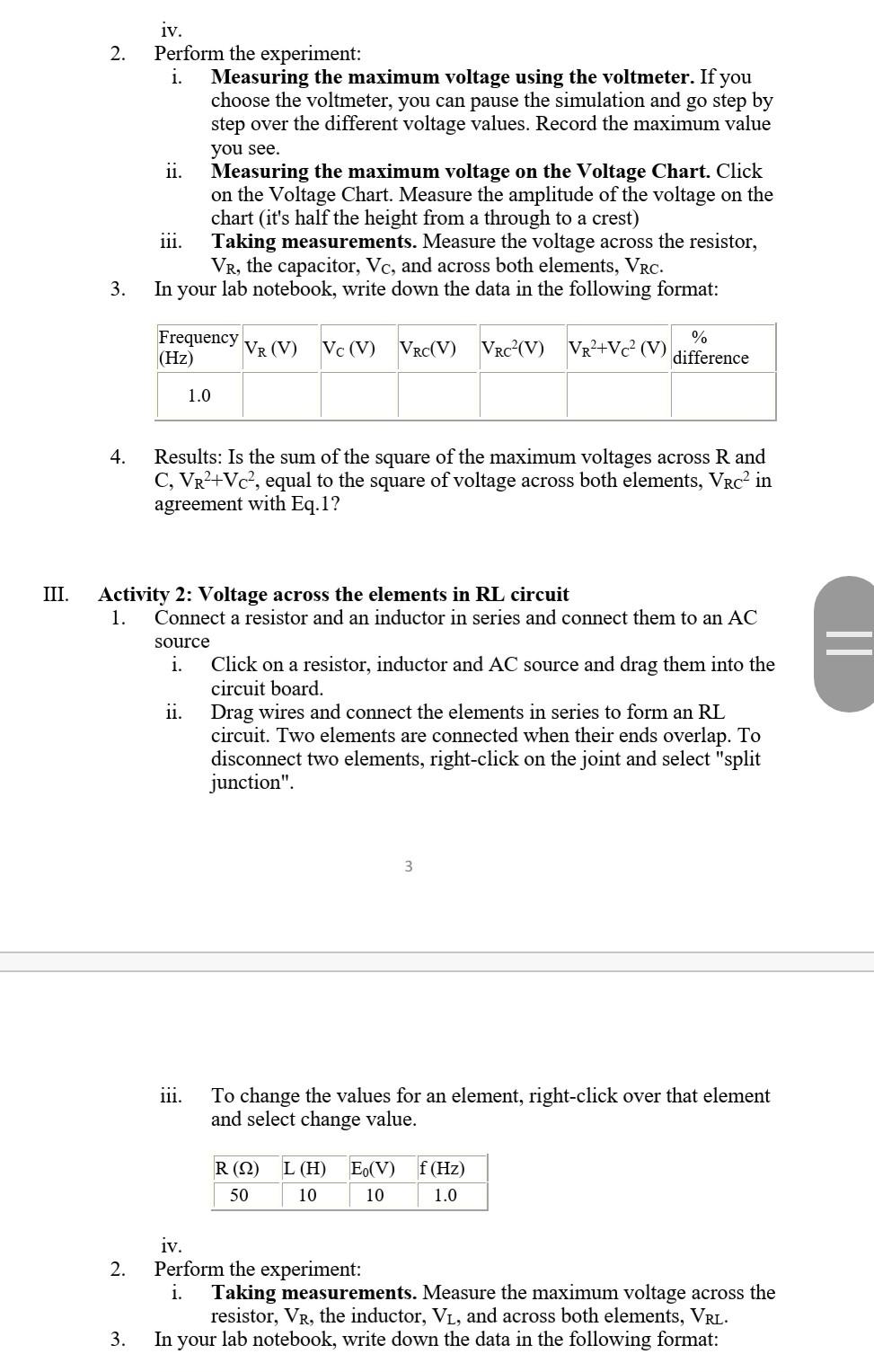 Solved AC Circuits Purpose: To measure the voltage across | Chegg.com