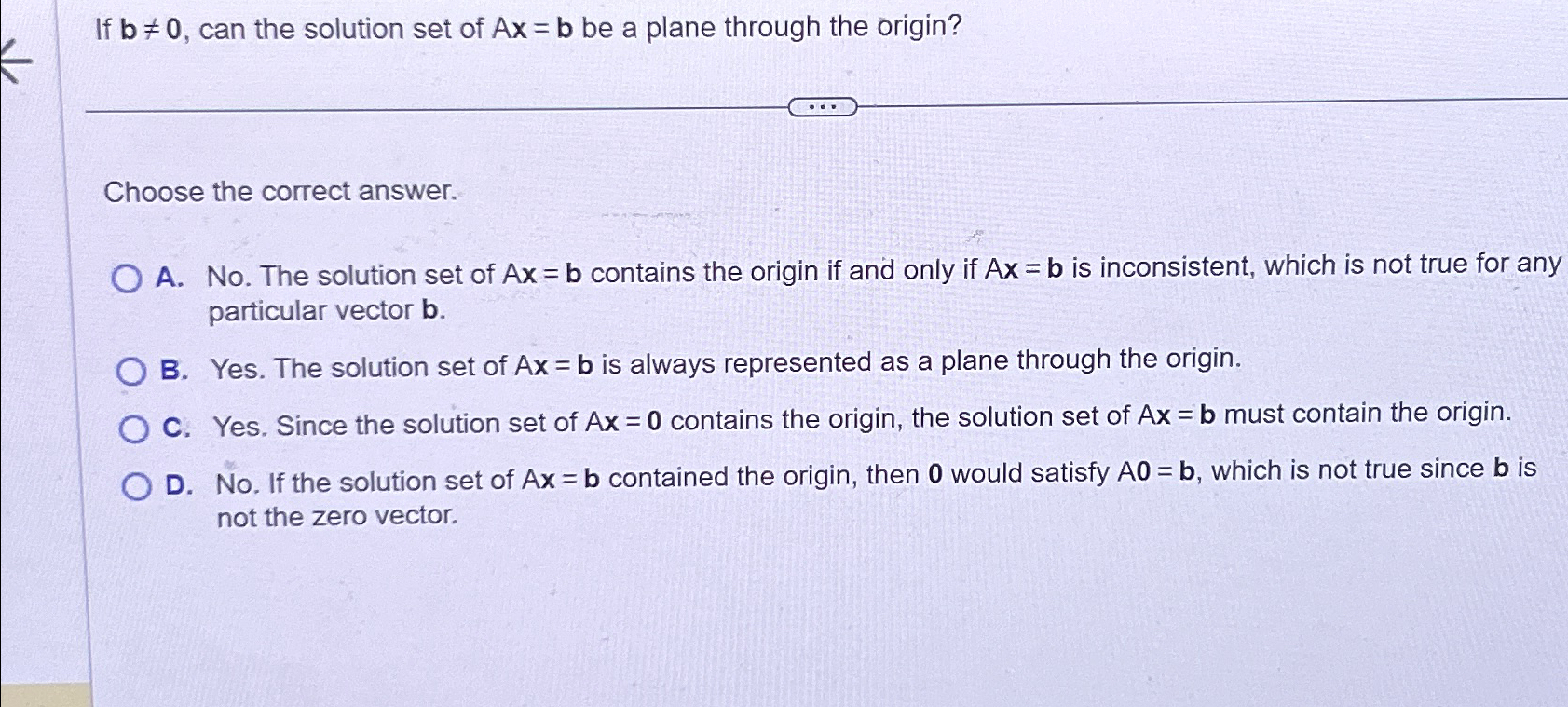 Solved If b≠0, ﻿can the solution set of Ax=b ﻿be a plane | Chegg.com
