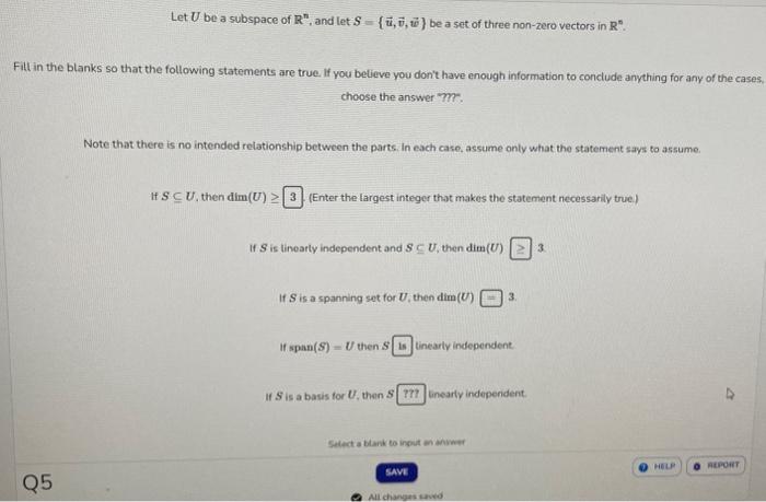 Solved Let U be a subspace of Rn, and let S={u,v,w} be a set | Chegg.com Solved Let U be a subspace of Rn, and let S={u,v,w} be a set | Chegg.com
