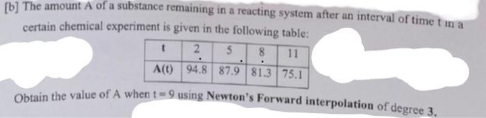 Solved b] The amount A of a substance remaining in a | Chegg.com
