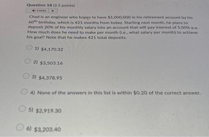 Solved Chad is an engineer who hopes to have $1,000,000 in | Chegg.com