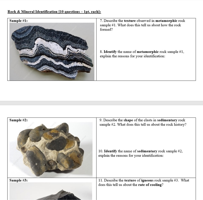Solved Rock & Mineral Identification (10 questions - 1pt. | Chegg.com