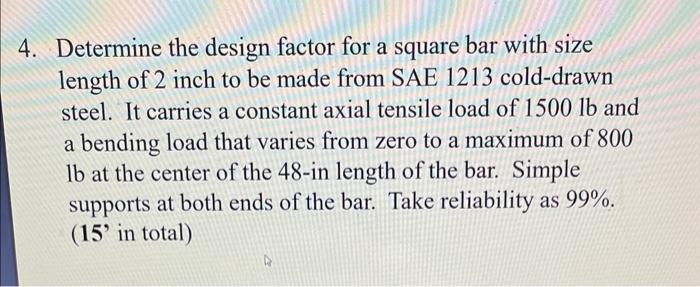 Solved Determine the design factor for a square bar with | Chegg.com