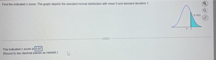 Solved Find the indicated z score. The graph depicts the | Chegg.com