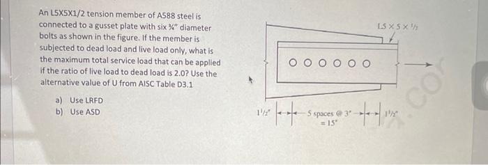 Solved An L5X5X1/2 tension member of A588 steel is connected | Chegg.com