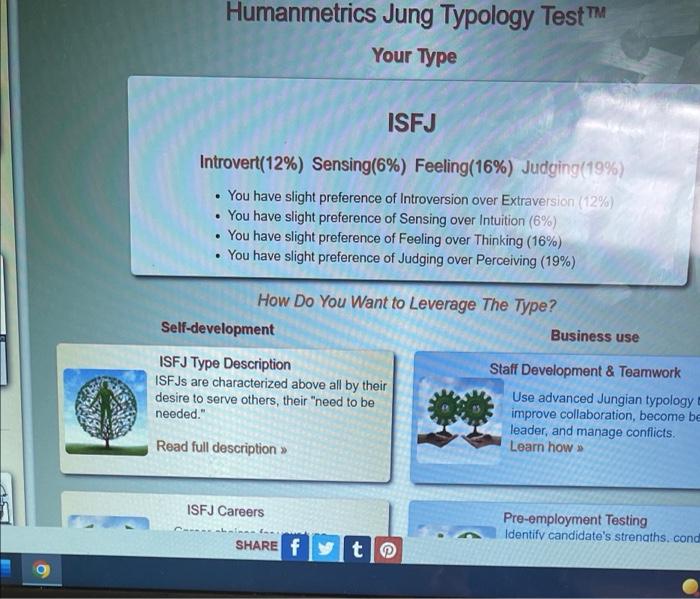 Humanmetrics Jung Typology Test™ Your Type ISFJ | Chegg.com
