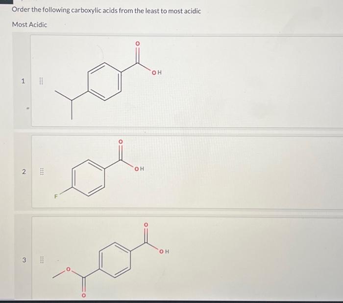 Solved Order the following carboxylic acids from the least | Chegg.com