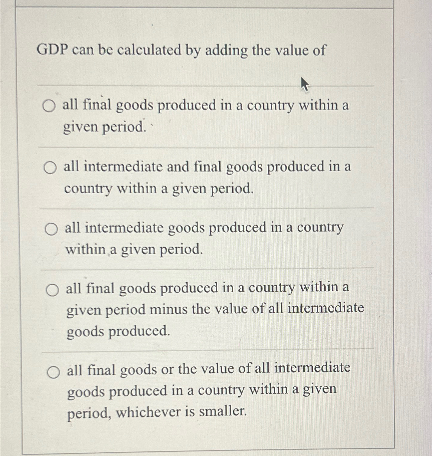 Solved GDP can be calculated by adding the value ofall final | Chegg.com