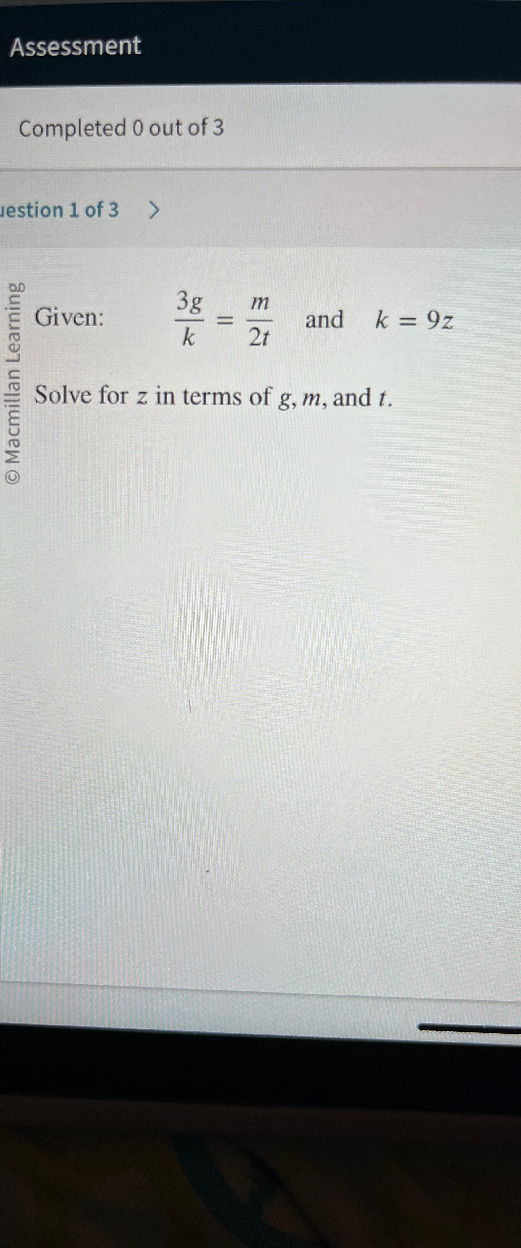 Solved Assessmentcompleted 0 ﻿out Of 3iestion 1 ﻿of 3given 